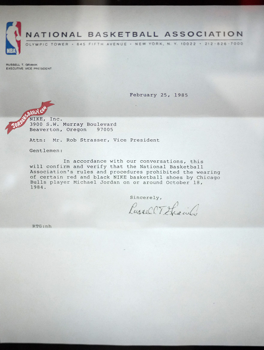 Original NBA Letter to Nike Inc: Air Jordan 1 Banned - Circa 1985 - Air ...